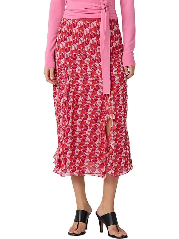 Diane Von Furstenberg Printed Midi Skirt - Pop Link Mini Blondie Pink
