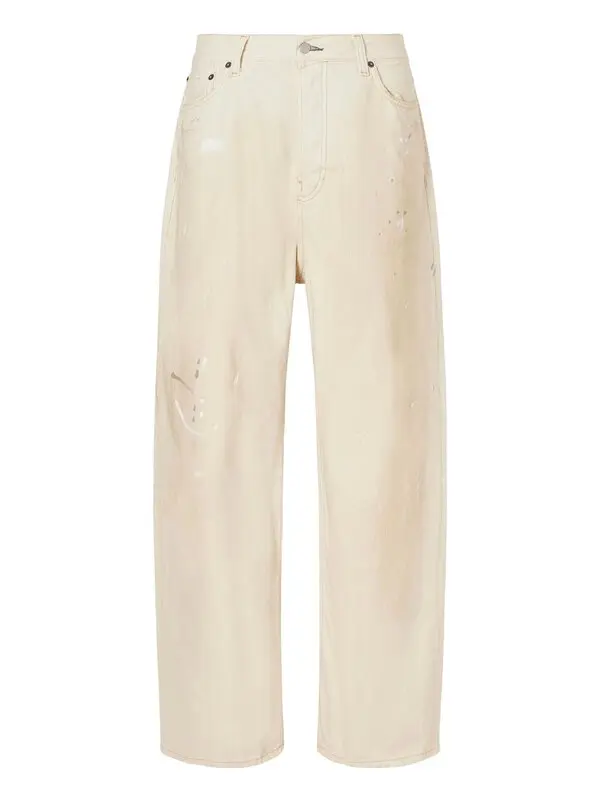 Acne Studios Distressed Low-waist Jeans With Leather Trim - Neutrals