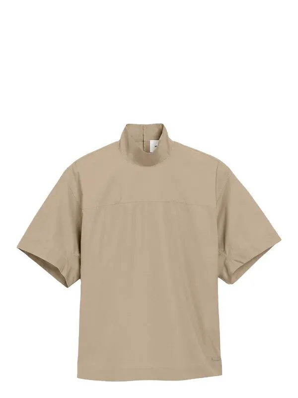 Ami Cotton Top With Raised Collar - Beige