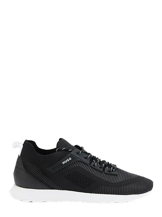 Hugo Panelled Embossed-branding Faux-leather Trainers - Black