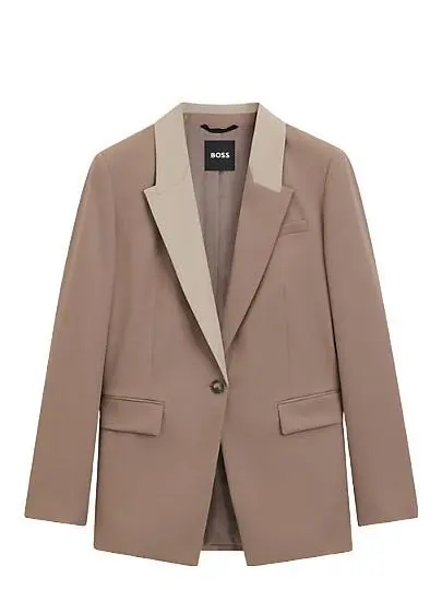 BOSS Colour-block Lapel Virgin Wool Blazer - Open Brown