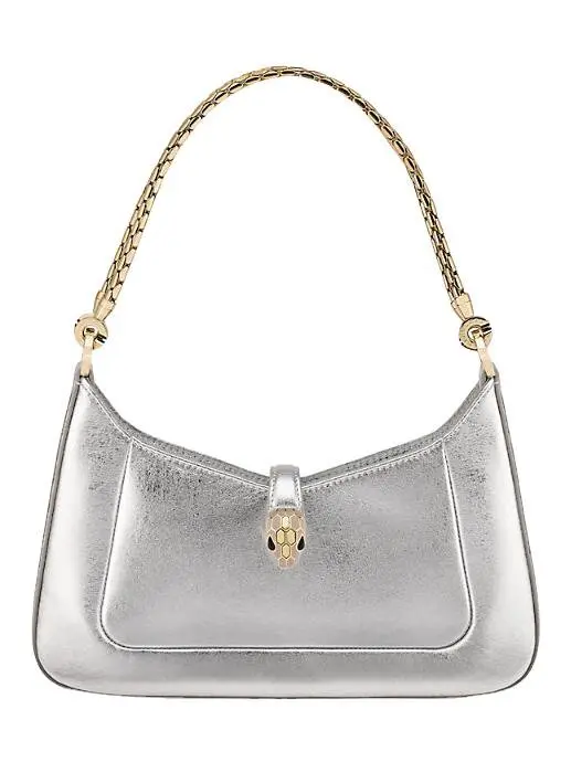 BVLGARI Serpenti Baia Small Leather Shoulder Bag - Silver