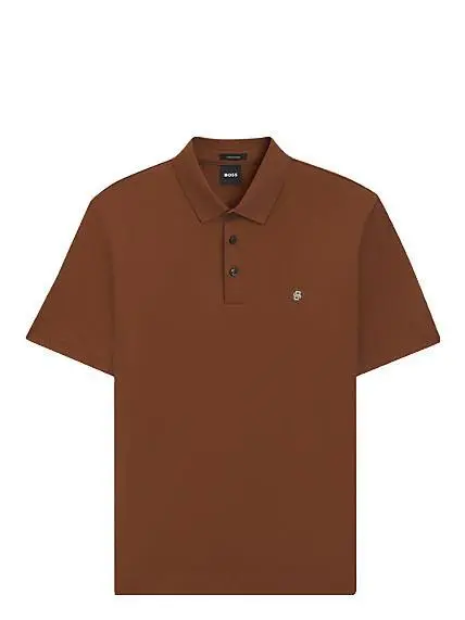BOSS Logo-embroidered Short-sleeve Cotton Polo - Medium Brown