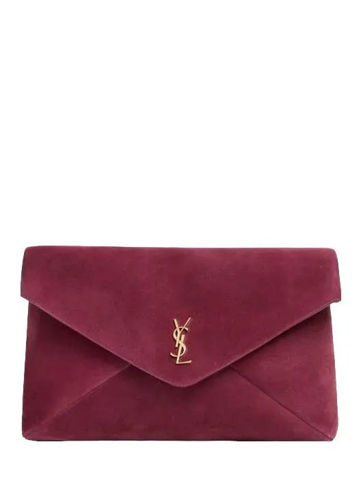 Saint Laurent Xxl Cassandre Suede Envelope Clutch - Deep Fuchsia