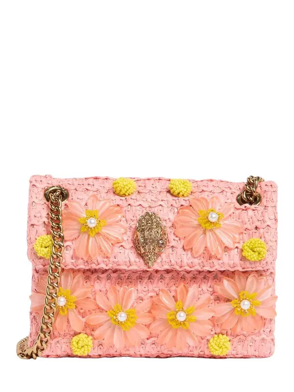 Kurt Geiger Mini Kensington Raffia Convertible Shoulder Bag - Light Pink/pastel Orange