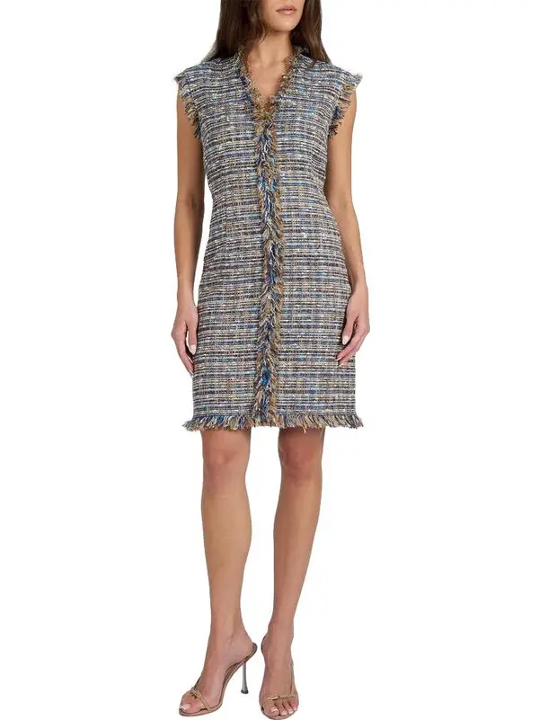 Santorelli Tuscany Cap-sleeve Tweed Sheath Dress - Indigo