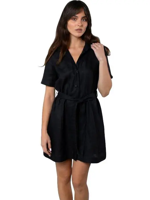 LEISURE LAB Linen Montage Dress - Black