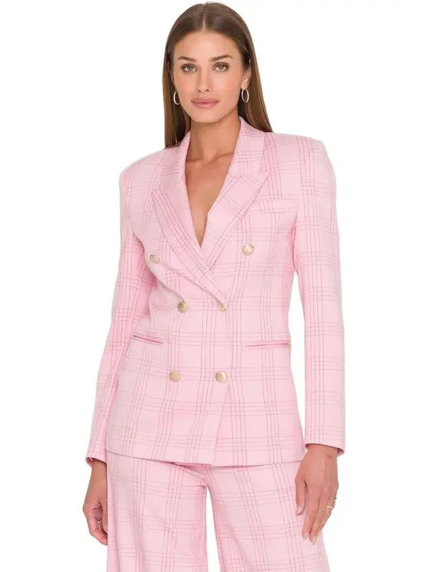 Generation Love Joselle Windowpane Suiting Blazer - Pink/red Plaid