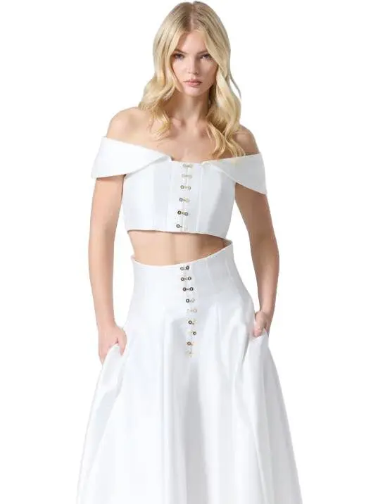 LE FAFO Off-shoulder Top & Skirt Set - White
