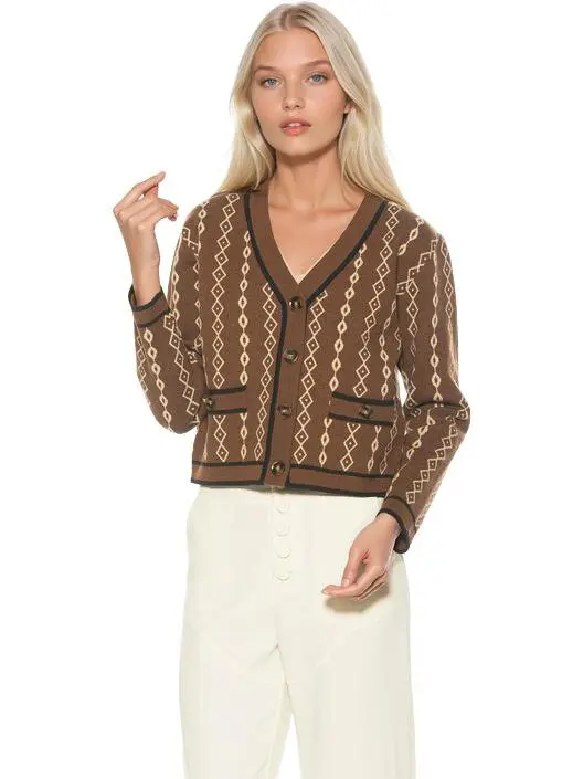 ALEXIA ADMOR Briar Collegiate Contrast Trim Cardigan - Brown