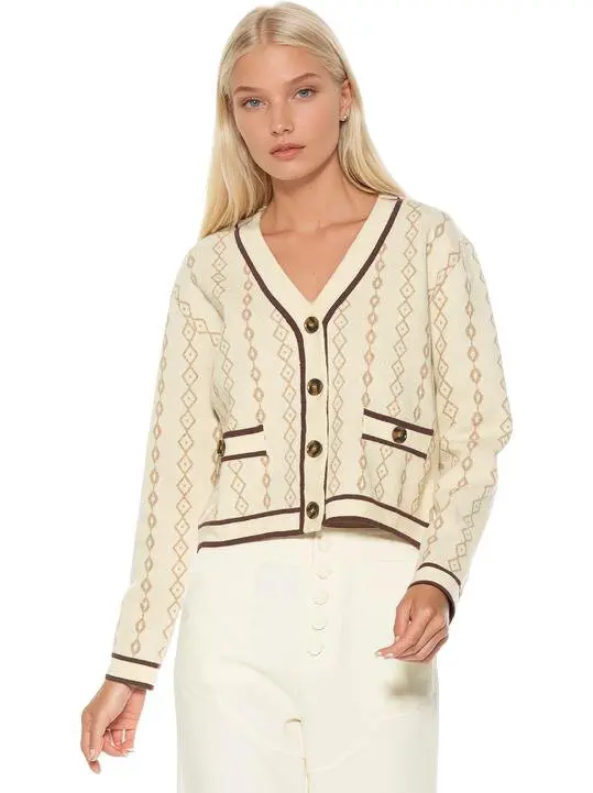 ALEXIA ADMOR Briar Collegiate Contrast Trim Cardigan - Ivory