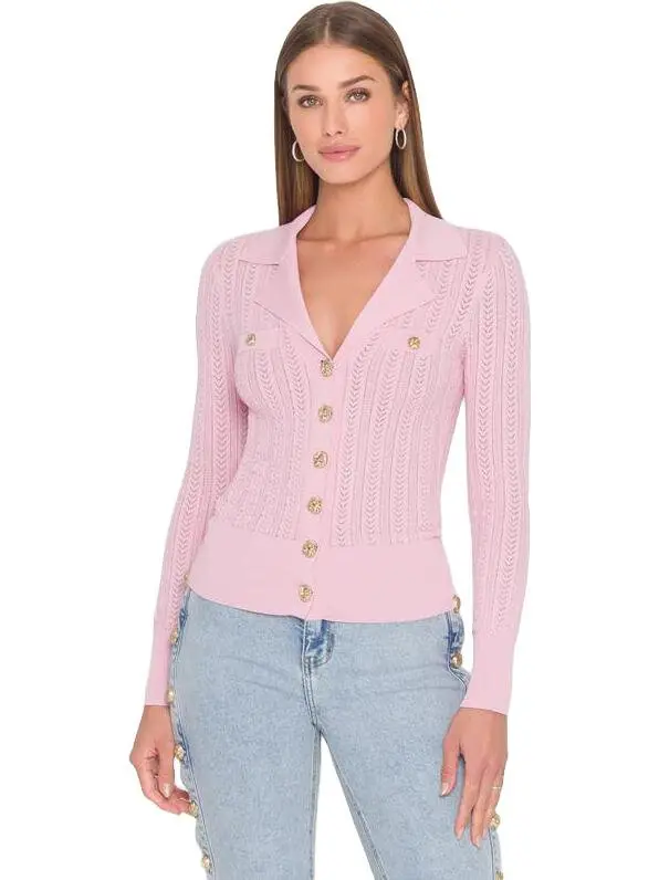 Generation Love Charlotte Pointelle Rib Cardigan - Soft Rose