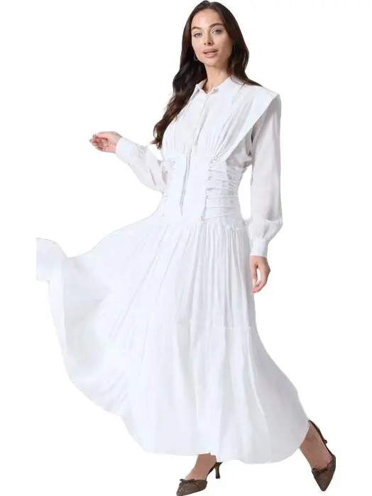 LE FAFO Silk Cotton Long Dress - White