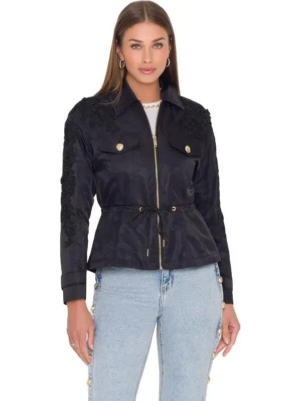 Generation Love Lace Combo Parka With Drawstring Waist And Gold Accents - Black
