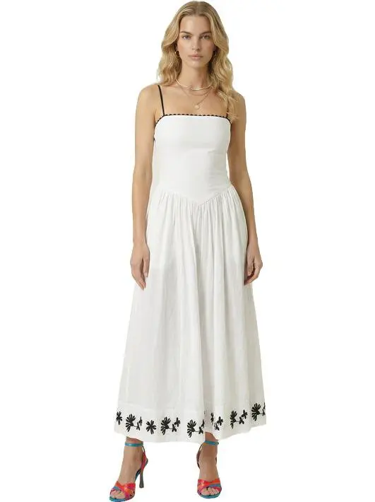 MODENAIRE Strapless Embroidered A-line Dress - White/black Embroidery