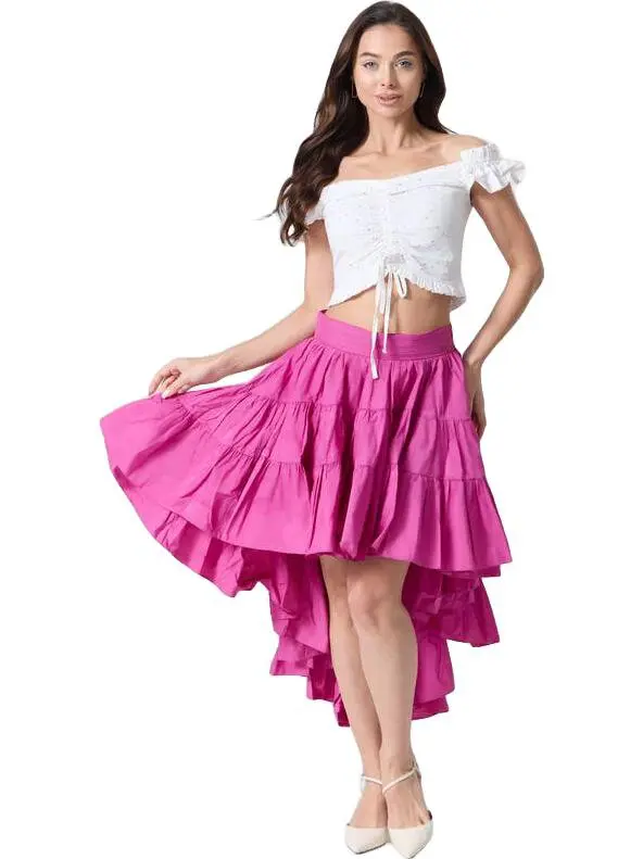 LE FAFO Off-shoulder Top And Skirt Set - Pink