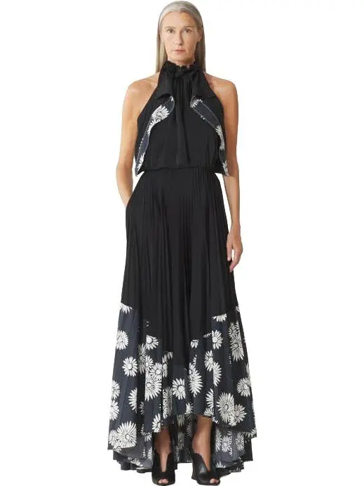 LANVIN Pleated Dress In Charmeuse And Printed Cotton - Floral/ Geometric
