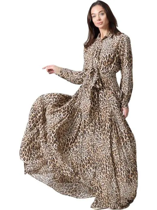 LE FAFO Printed Belted Shirtdress - Animal Print
