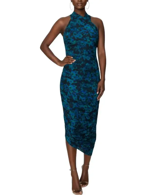 Rachel Rachel Roy Lohan Ruched Asymmetrical Dress - Abstract Cobalt Floral