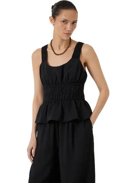 HUSH Gathered Waist Peplum Top - Black