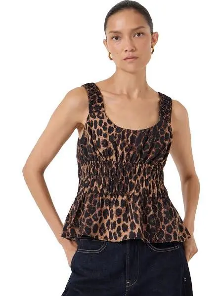 HUSH Gathered Waist Sleeveless Peplum Top - Soft Leopard
