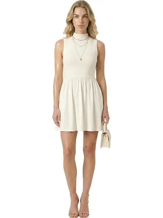 MODENAIRE Mock Neck Sleeveless Mini Dress - Ivory