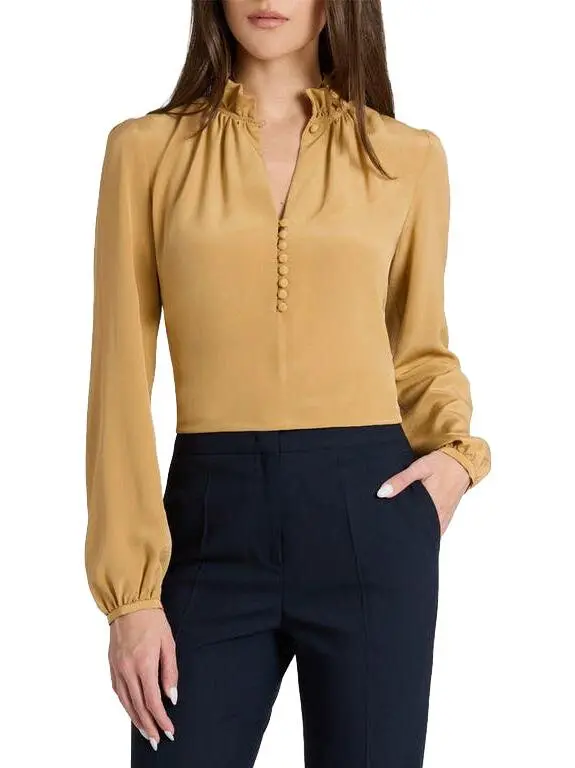 Santorelli Astrid Long Sleeve Silk Top - Dune Sand