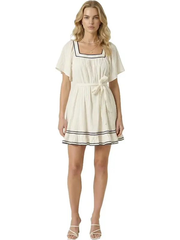 MODENAIRE Square-neck Contrast Trim Mini Dress - Off-white/navy