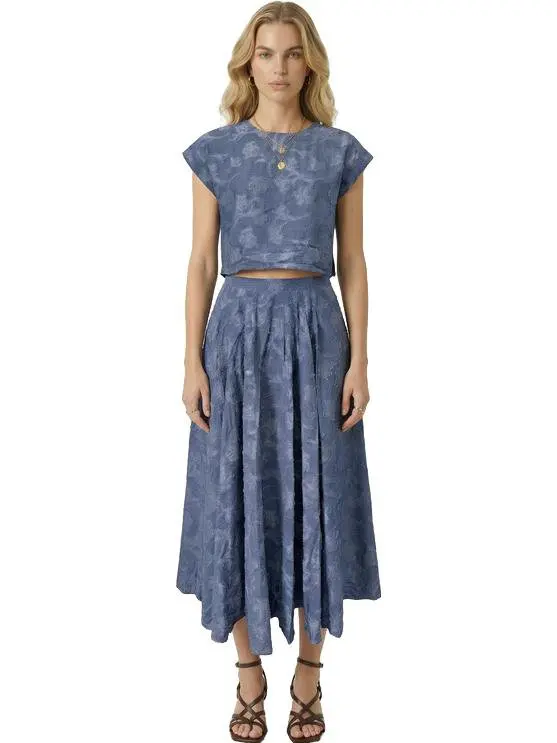 MODENAIRE Textured Crop Top And Midi Skirt Set - Dusty Blue