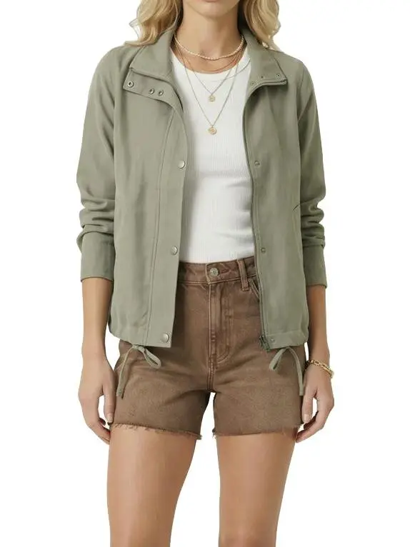 MODENAIRE Cropped Utility Drawstring Jacket - Olive Green