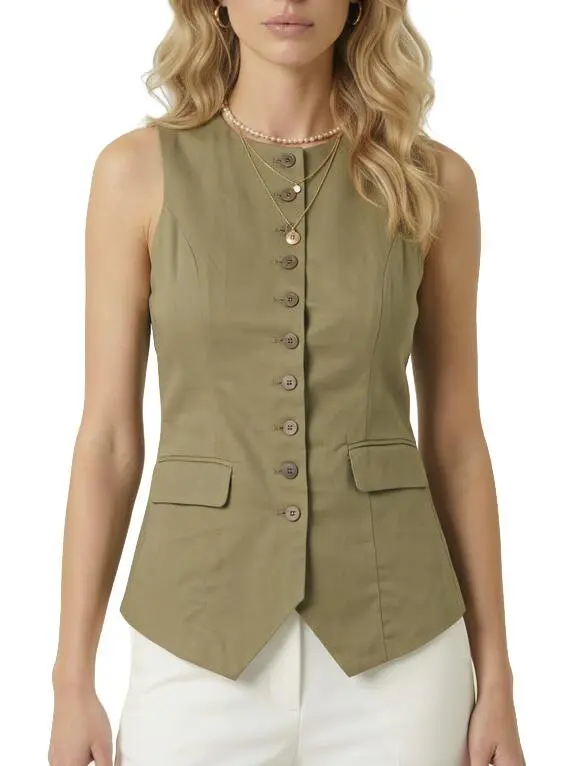 MODENAIRE Tailored Sleeveless Vest - Olive Green