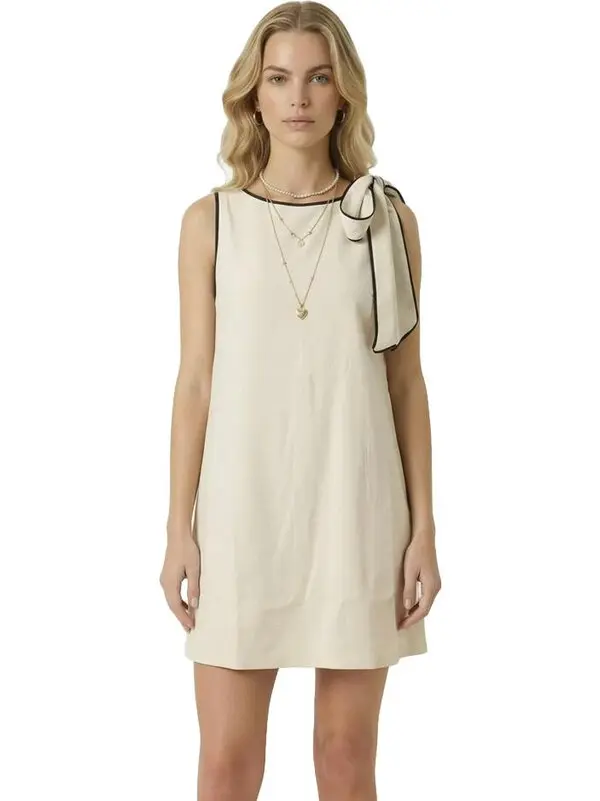 MODENAIRE Contrast Trim Bow Mini Dress - Ivory