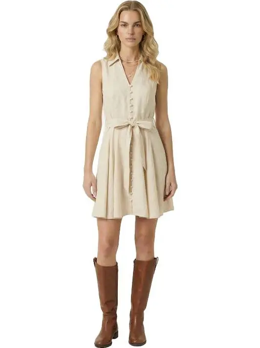 MODENAIRE Sleeveless Fit-and-flare Button-front Dress - Beige