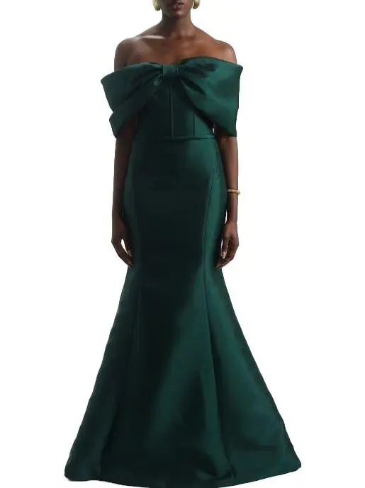 Amsale Off-the-shoulder Bow Gown - Hunter