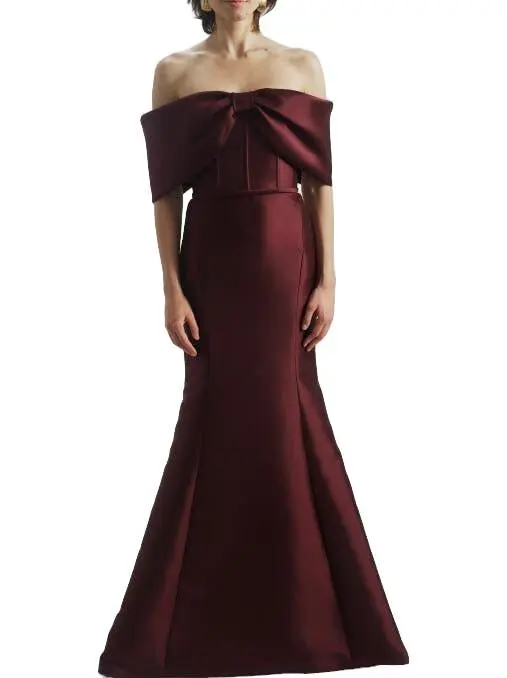 Amsale Off-the-shoulder Bow Gown - Ruby