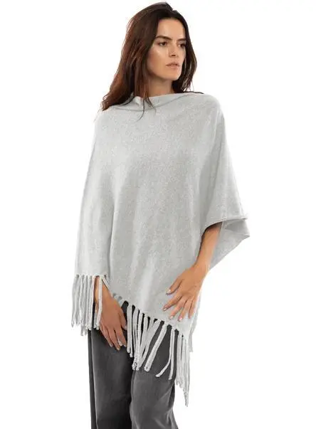 MONTICELLI CASHMERE Cashmere Poncho With Fringes - Light Gray
