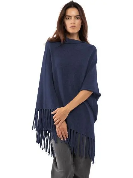 MONTICELLI CASHMERE Cashmere Poncho With Fringes - Melange Blue