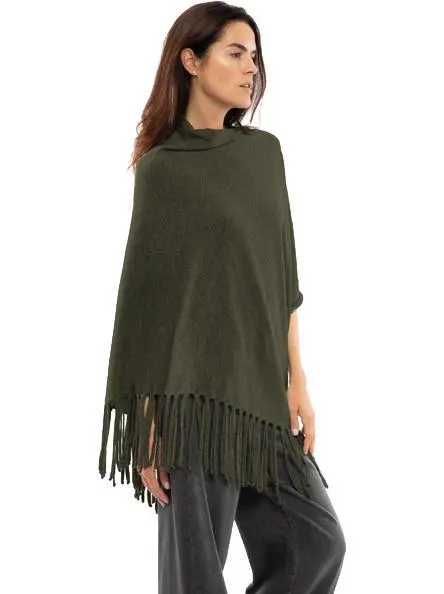 MONTICELLI CASHMERE Cashmere Poncho With Fringes - Olive Green