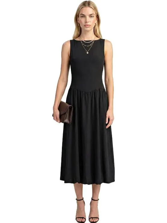 MODENAIRE Sleeveless Fit-and-flare Midi Dress With Gathered Skirt Detail - Black