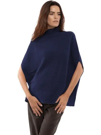 MONTICELLI CASHMERE Cashmere Funnel Neck Poncho - Blue