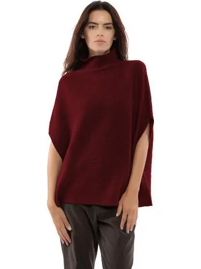 MONTICELLI CASHMERE Cashmere Funnel Neck Poncho - Bordeaux