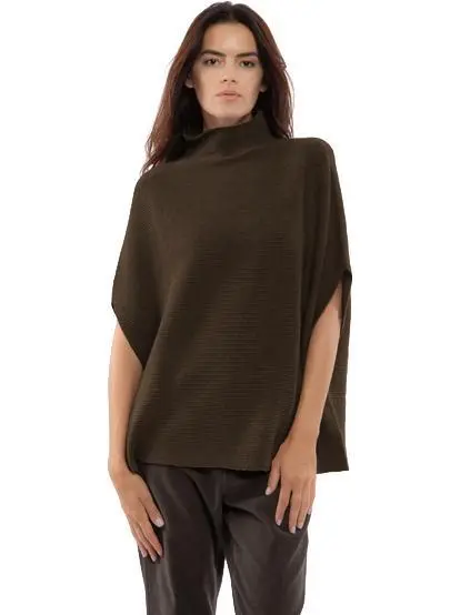 MONTICELLI CASHMERE Cashmere Funnel Neck Poncho - Coffee