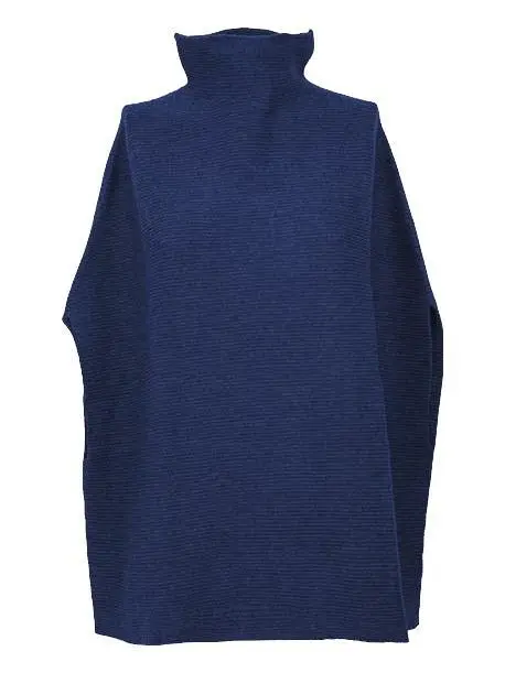 MONTICELLI CASHMERE Pure Cashmere Funnel Neck Poncho - Melange Blue