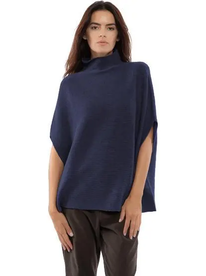 MONTICELLI CASHMERE Cashmere Funnel Neck Poncho - Melange Blue
