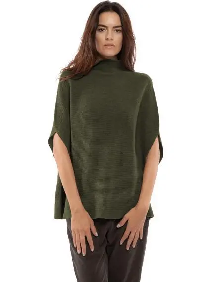 MONTICELLI CASHMERE Cashmere Funnel Neck Poncho - Olive Green