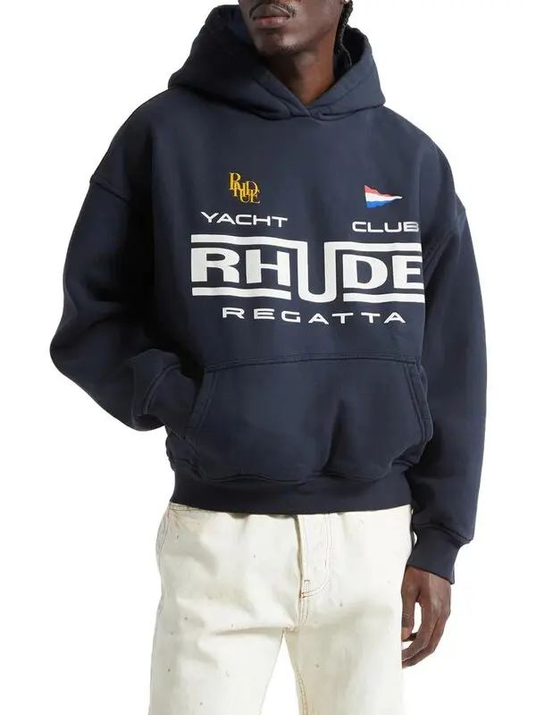 Rhude Regatta Club French Terry Graphic Hoodie - Vintage Black/white
