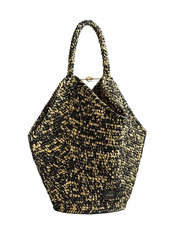 Khaite Medium Lotus Raffia Tote - Black / White
