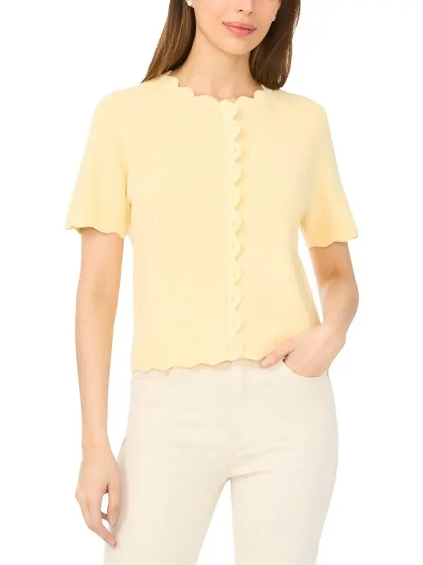 CECE DUPRAZ Scalloped Short Sleeve Cardigan - Lemon Drop