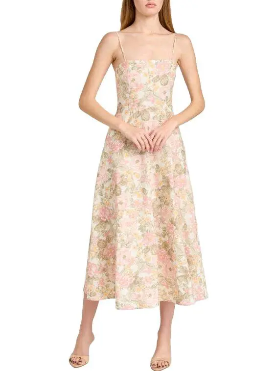WAYF Josefina Floral Fit & Flare Midi Dress - Blush Floral