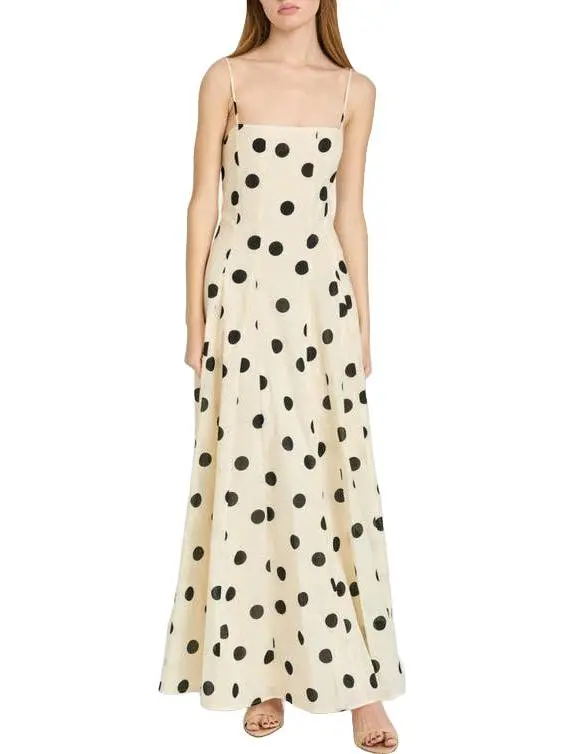 WAYF Carolina Polka Dot Godet Maxi Dress - Ivory Polka Dot